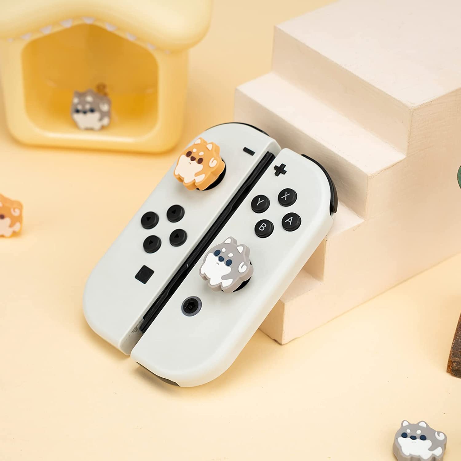 GeekShare Cute Silicone Joycon Thumb Grip Caps, Joystick Cover Compatible with Nintendo Switch/OLED/Switch Lite,4PCS - Cute Dog