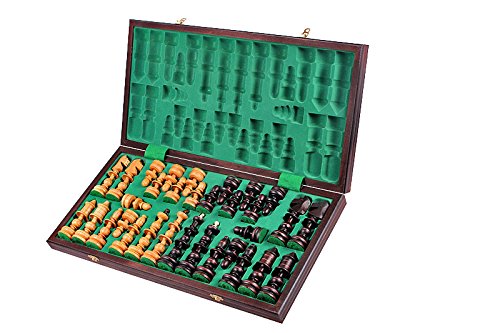 The Alcazar Chess Set an Unique Hand Crafted Wood Chess Pieces with a 5 inch King, 22.8 inch Wooden Chess Board that Folds for Chess Piece Storage