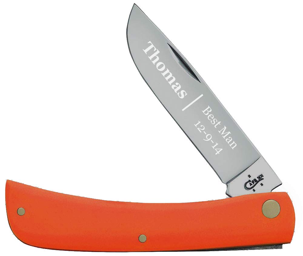 Personalized Case Orange Synthetic Smooth Sod Buster Jr. with Free Text Design Laser Engraving