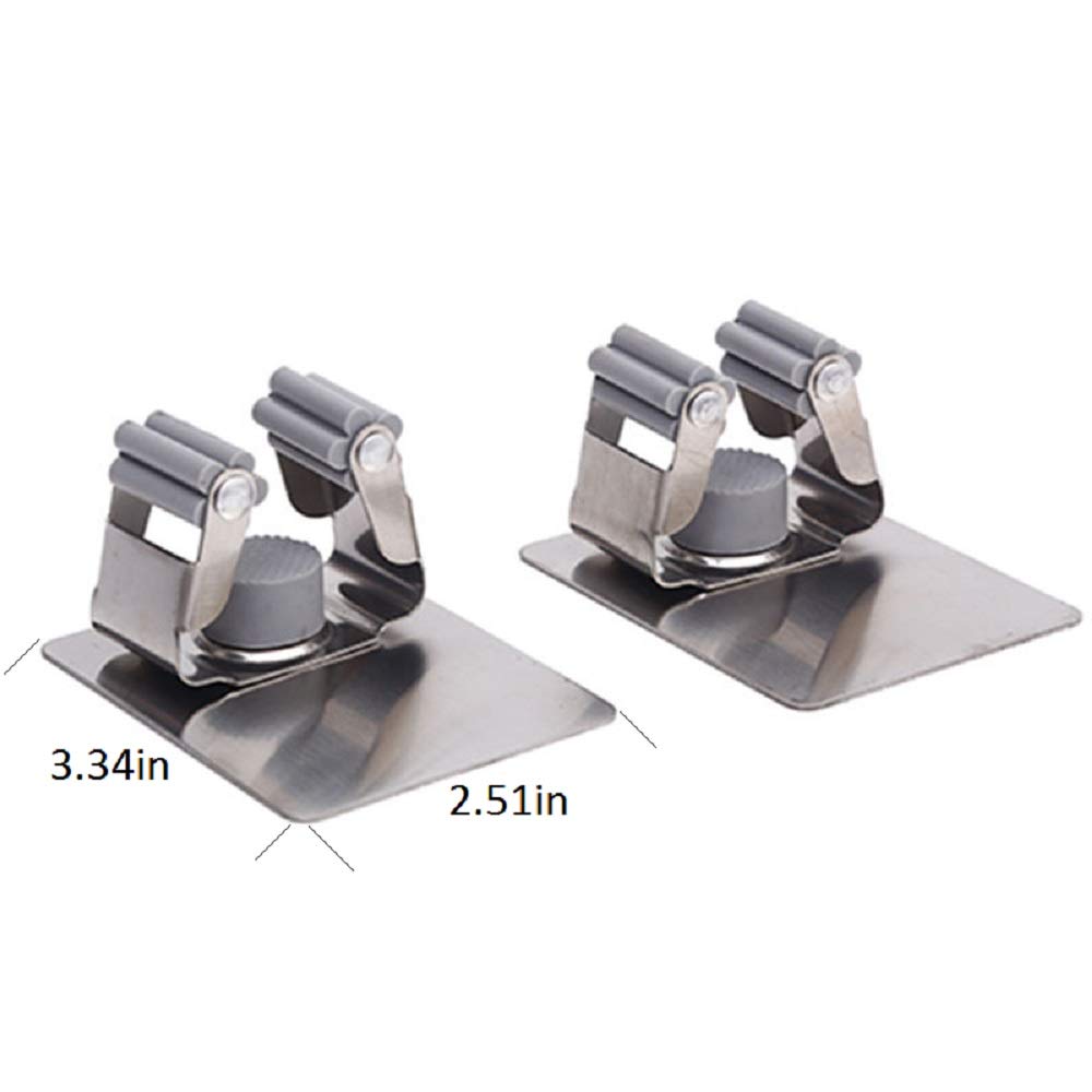 Mop Holder, Broom Holder Wall Mount-2 pack,304 Stainless Steel Self-adhesive Hanger Tool Manager Wall Storage Mounted in Garage,Kitchen,Tool room and Bathroom