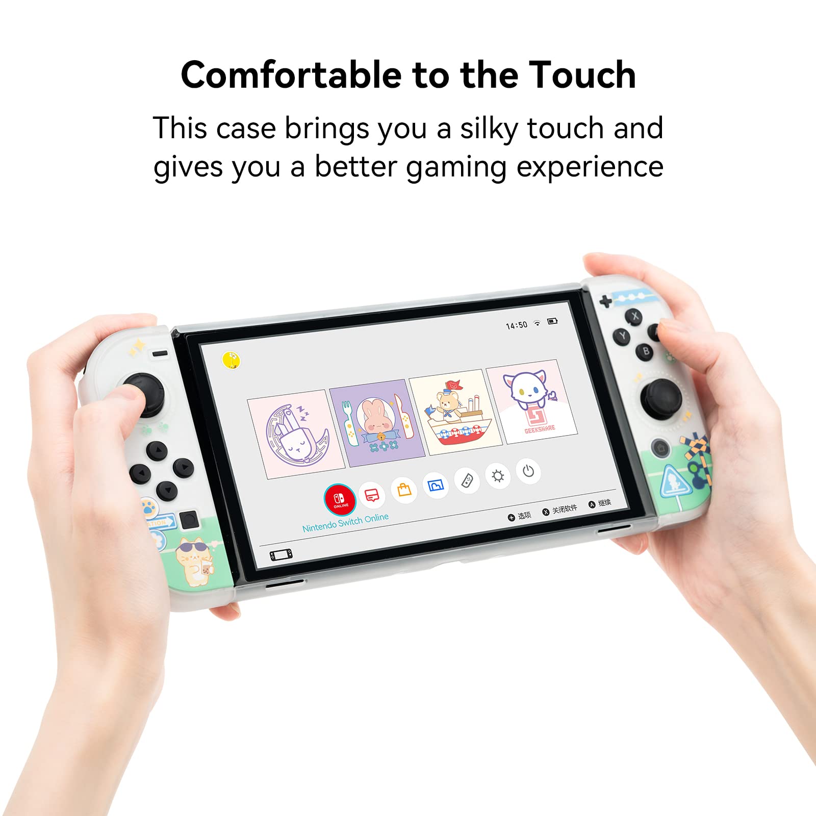 GeekShare Protective Case Slim Cover Case Compatible with Nintendo Switch OLED and Joy-Con - Shock-Absorption and Anti-Scratch -- Travel Cat