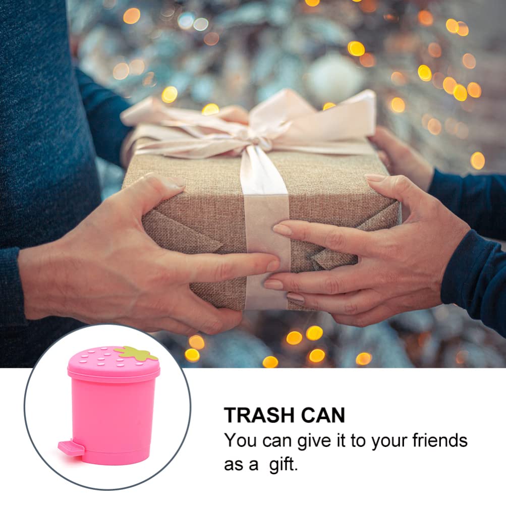NUOBESTY Strawberry Trash Can Desk Trash Can with Lid Plastic Mini Garbage Can for Desktop Kitchen(Pink)