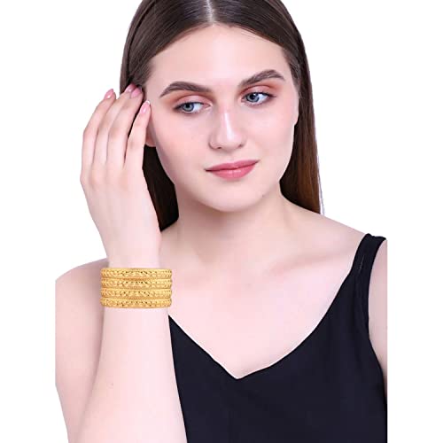 Efulgenz Indian Bridal Bangle Set Gold Tone Plain Glossy Engraved Bracelet Bangle Jewelry for Women (4 Pcs) Size 2.6