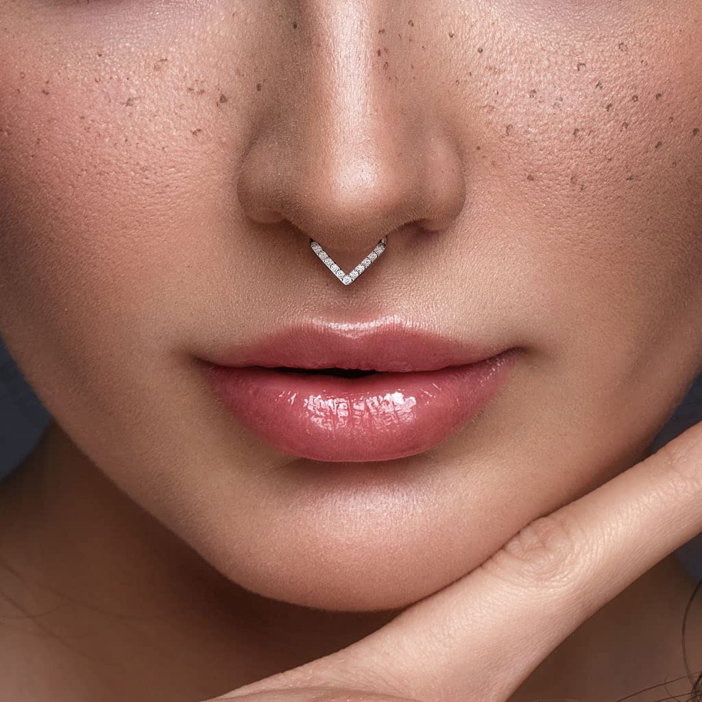 Dynamique Implant Grade Titanium Hinged Segment Hoop Ring With Single Line CZ Paved Chevron (Sold Per Piece)