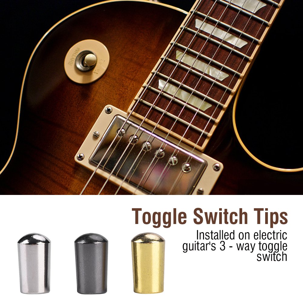 Dilwe 3Pcs Guitar Switch Tip, 3 Way Toggle Switch Knob Tip Copper for LP EPI Electric Guitar (4.0mm-Silver + Black + Gold) Electric Guitar Accessories