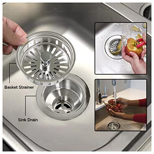Highcraft 9735 Heavy Duty Kitchen Sink (3-1/2 Inch) Stainless Steel Drain Assembly With Strainer Basket KOHLER Style Stopper, 1.79