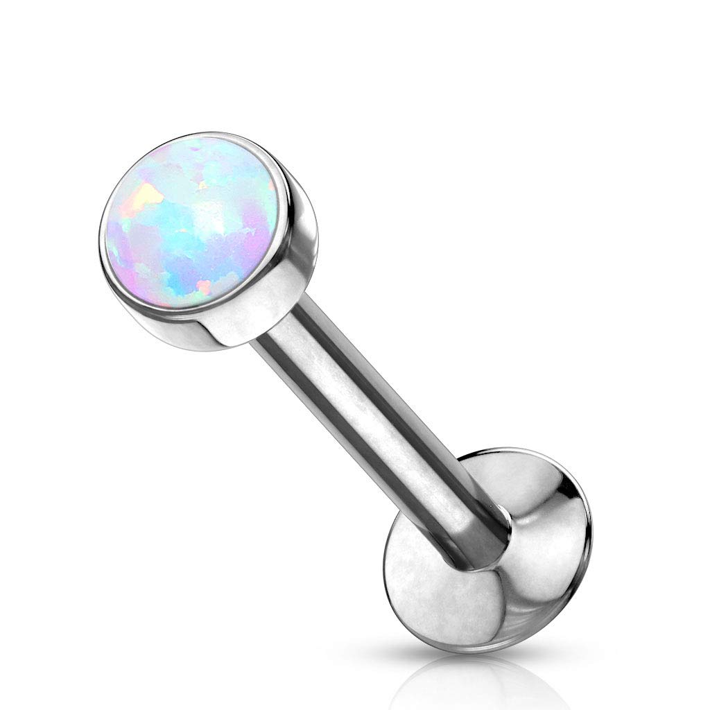 Dynamique Push In Opal Flat Set Top 316L Surgical Steel Threadless Labret, Monroe, Flat Back Stud (Sold Per Piece)