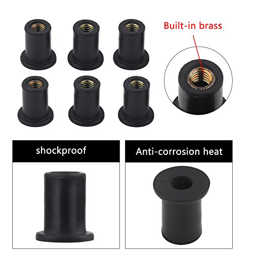 Dilwe 6pc Well Nuts Kit, M4 Rubber Windshield Bolts Well Nuts for Motorcycles Kayak Canoe Boats
