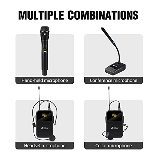 D Debra Audio Pro DU4004 UHF 4 Channel Wireless Microphone System with Lavalier Headset Mics, Ideal for Meeting Church Speech (4 Bodypack)