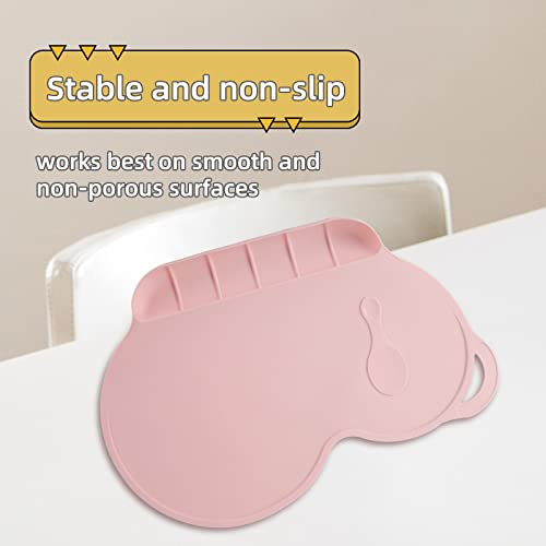 Silicone Placemats with Food Catching Pockets - 15 x 10” Home and Restaurant Table Mat - Non-Slip Suction Placemat for Toddlers (Pink)