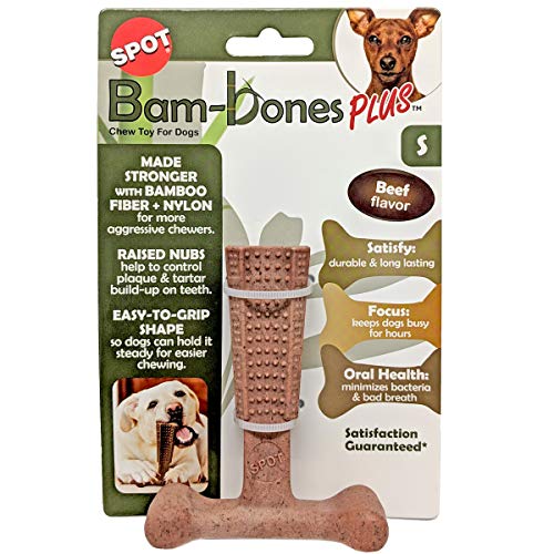 SPOT by Ethical Products - Bambone Plus – Easy Grip Durable Dog Chew Toy for Aggressive Chewers – Great Dog Chew Toy for Puppies and Dogs Dog Toy - Beef - Small