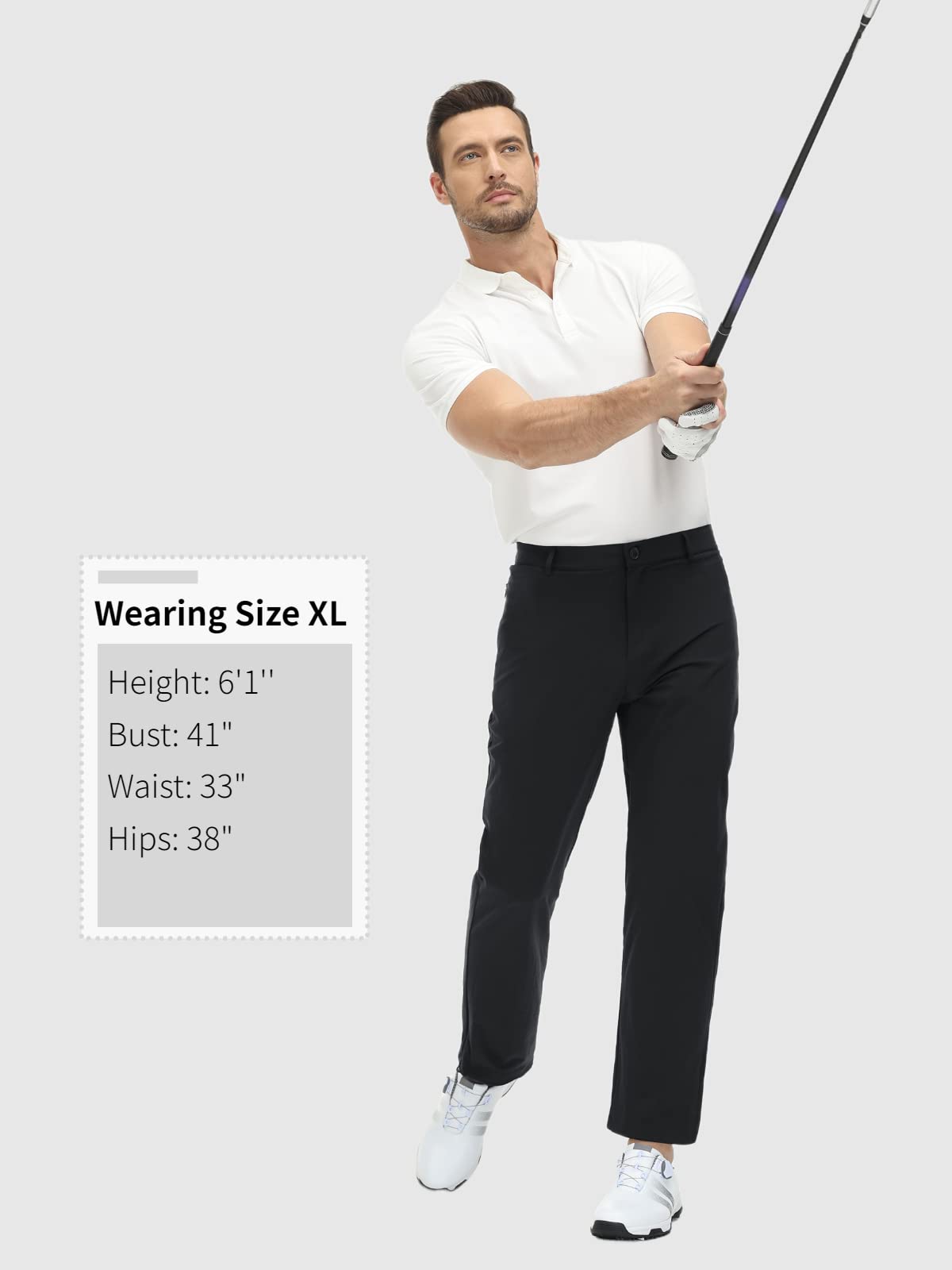 EXARUS Mens Golf Pants Stretch Relaxed Fit Expandable Waist Quick Dry Dress Pants with Pockets Flat Front Lightweight Black XL