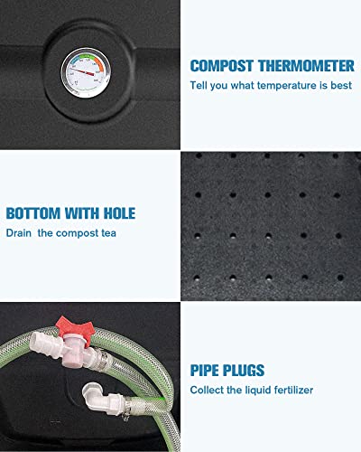 Insulated Compost Bin with Ventilation System - Quickly Composting All Year Round,A Reservoir at The Bottom Design to Collect The Leachate (30 Gal,Black)