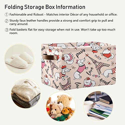xigua Paris Eiffel Tower Storage Basket Storage Bin Organizer Basket, Foldable Rectangular Storage Box with Handles for Home Office