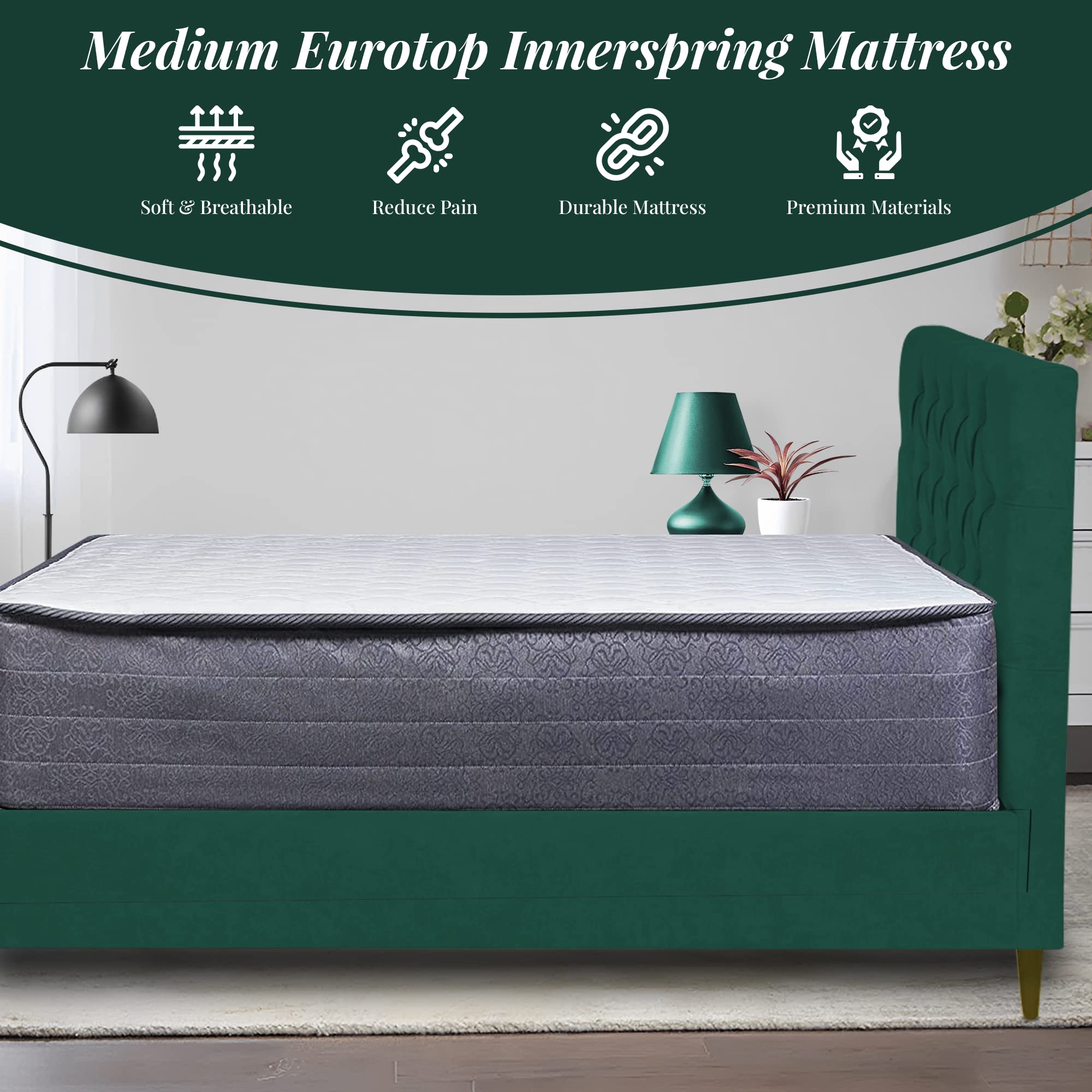 Nutan 10 Inch Hybrid Plush Mattress, Comfortable Spring Mattresses for Perfect Feel, Provide Equal Level Body Support and Correct Posture, Fully Assembled Bedding, White, Full XL