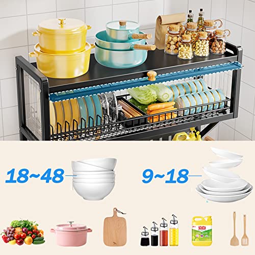 LOYALHEARTDY Over Sink Dish Drying Rack with Cover, 2 Tier Large Storage Kitchen Sink Organize Stand Shelf Space Saver Metal Dish Drying Rack for Kitchen Counter, 33.5"