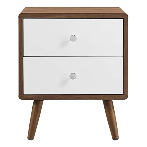 Modway Transmit Mid-Century Modern Wood Walnut White, 2-Drawer Nightstand