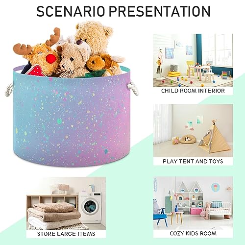 Large Storage Basket Unicorn Background with Rainbow Toy Storage Box Organizer Bins with Handles Laundry Hamper Basket for Home Decor