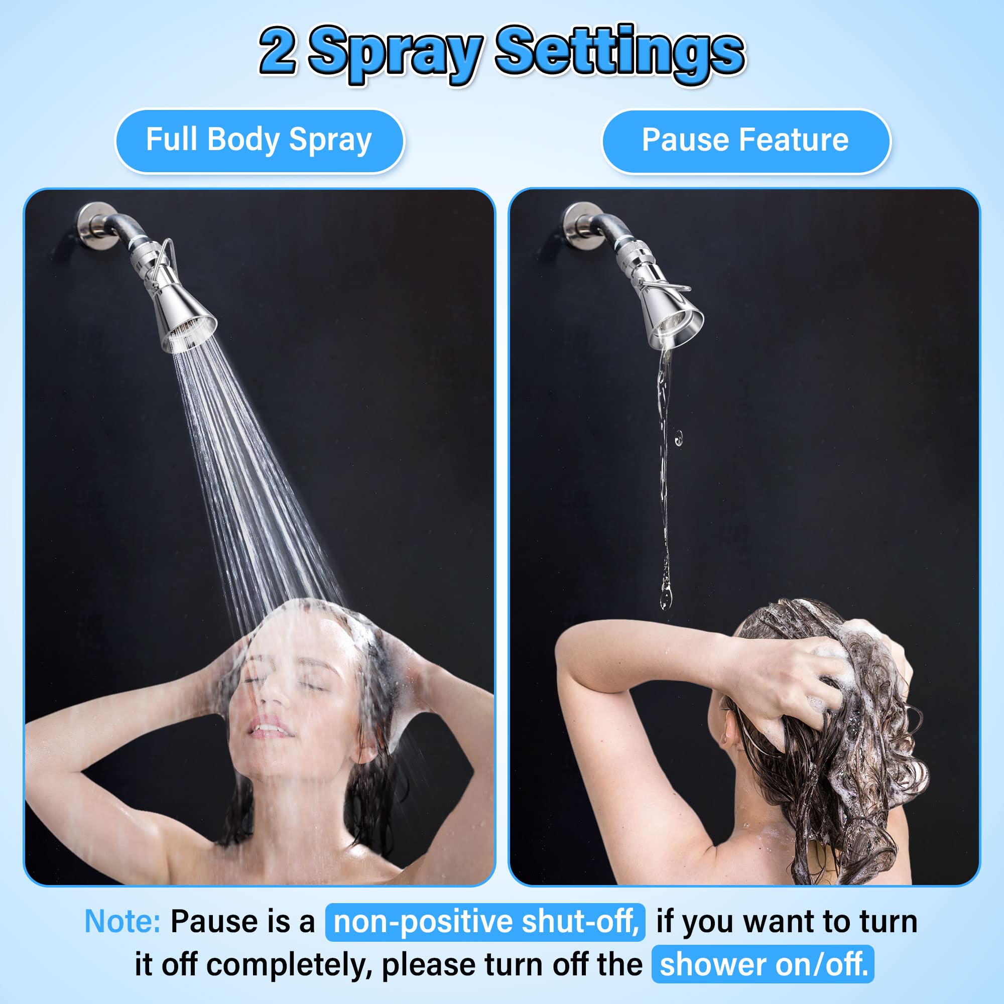 Enhon 2 Setting Pivoting Single Spray Shower Head with Shut Off Valve, Replacement for 52650-PK Compatible with Delta Shower, 2.5 GPM Brass Water Saving Shower Head 1 5/8" Diameter Spray Face(1 Pack)