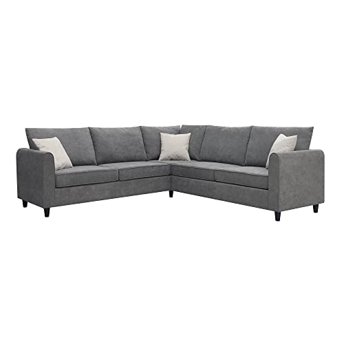 MOEO Living Room L Shape Sectional Sofa with 3 Pillows, 88" Modern Upholstered Fabric Corner Couch with for Home Furniture, Grey