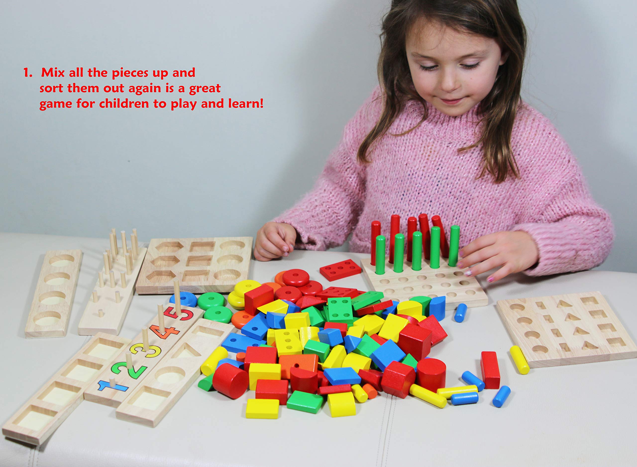 TOWO Wooden Geometric Shapes Stacking Rings and Fractions Boards 8 in 1 Set Puzzles- Shape Sorter Sorting Toy Stacking Game β Montessori Materials Educational Learning Toys for 3 4 5 6 Years