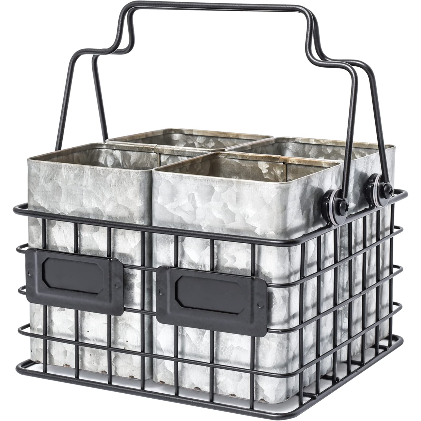 EMAX HOME Galvanized Utensil Caddy,Galvanized utensil holder,Flatware Cutlery Caddy Countertop Silverware Holder,vintage 4 Compartment Flatware Caddy With Handle Perfect