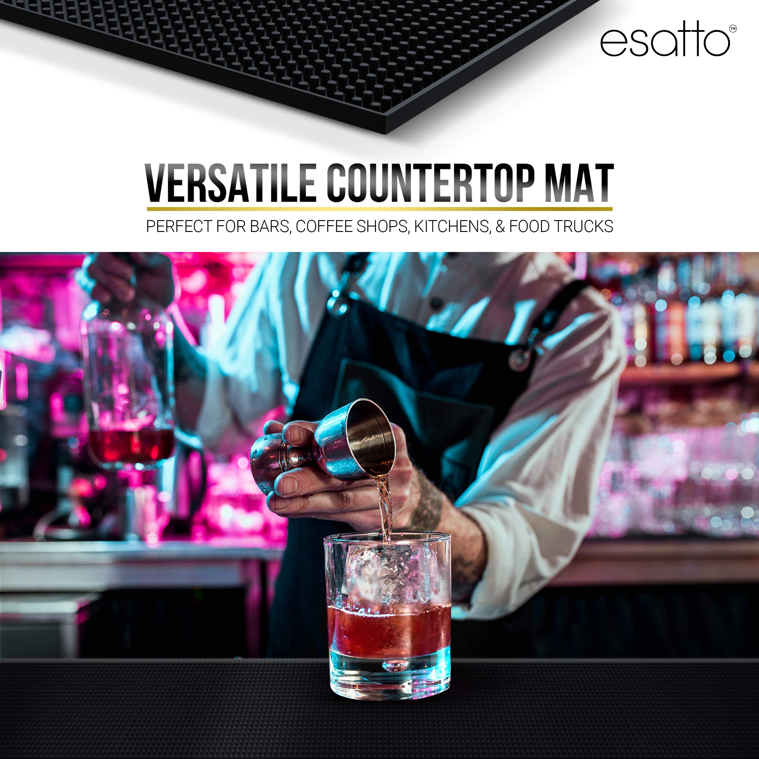 Esatto 12" x 6" Professional Service Mat, Black β Sturdy Thick Durable and Stylish Service Bar Mat for Spills, Coffee, Bars, Restaurants, Counter Top Dish Drying Mat Glass Drying Mat (2 Piece, Black)