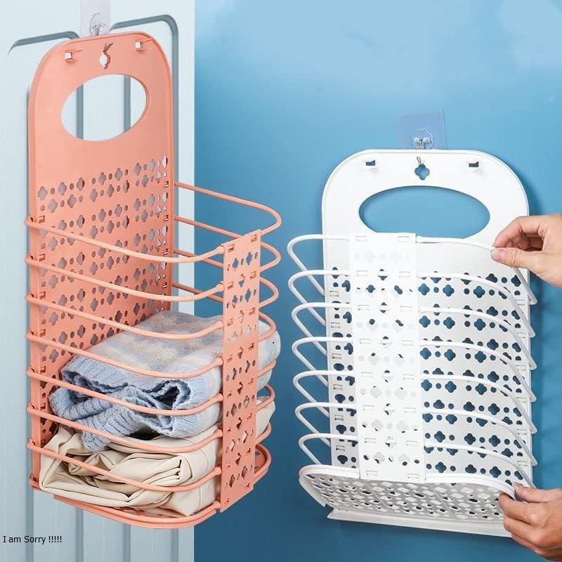 Hanging Laundry Basket - Foldable Dirty Clothes Hamper, Household Storage for Laundry, Vegetables, and Fruits (White, S)