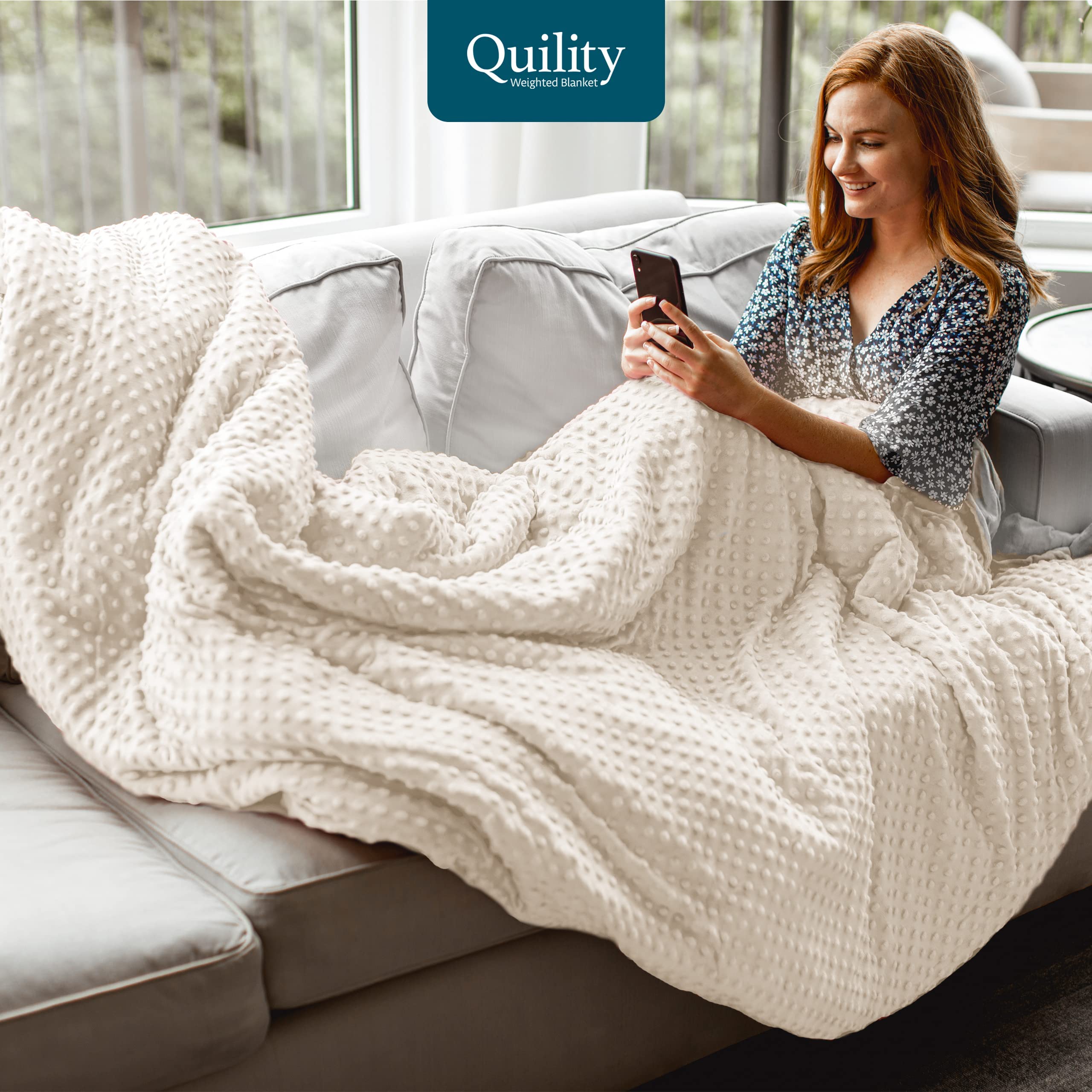Quility Weighted Blanket for Kids & Toddlers - 5 LB Kids Weighted Blanket for Cooling & Heating - 100% Cotton Blanket w/Glass Beads, Machine Washable - 36"x48", Ivory
