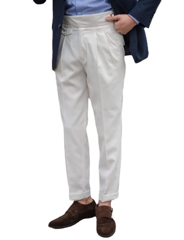 SNOLY Men's Spring Fall Retro Cotton Tapered Leg Flat Front Chino Pant Straight Western Gurkha Pants (as1, Alpha, m, Regular, Regular, White, Regular)