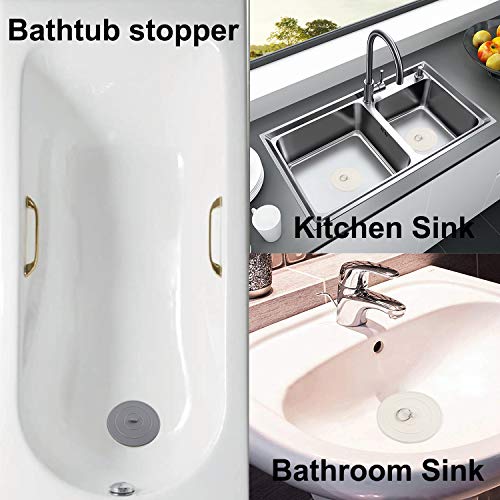 Hibbent 4 Pack Bath Tub Stopper, Flat Suction Sink Stopper Rubber Silicone Shower Drain Bath Plug Stopper for Kitchen, Bathroom and Laundry Sink (White-Grey)