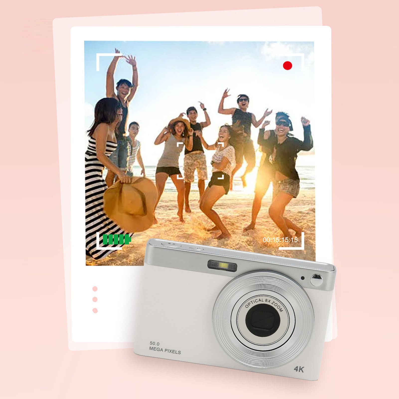 Digital Camera, 2.88 Inches IPS 4K Video Output 16X Zoom Digital Zoom Camera 50 MP for Travel (White)