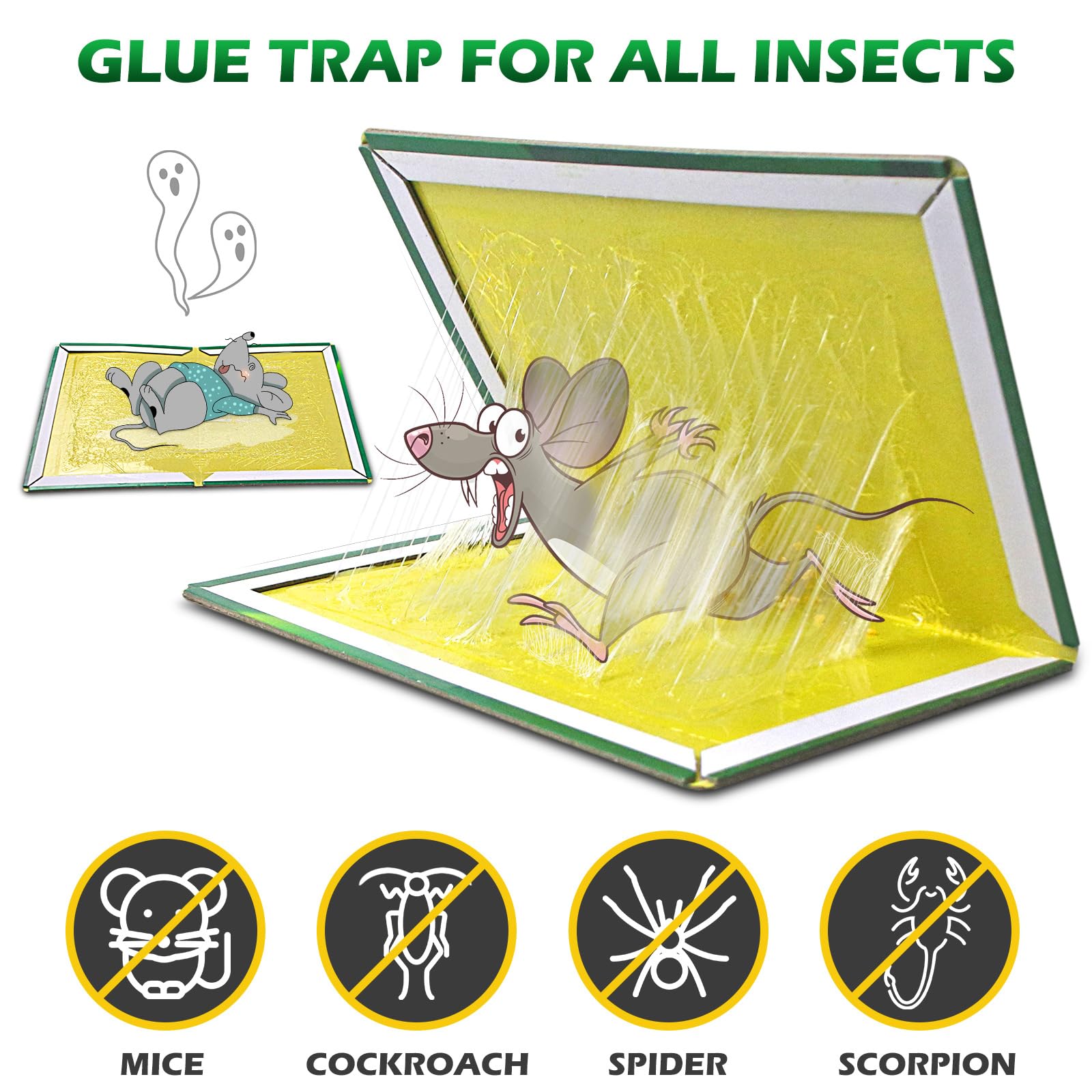 Mouse Glue Traps,Rat Glue Traps,12 Pack Enhanced Stickiness Mouse Traps Traps Sticky Pad Board for House Indoor and Outdoor Rat