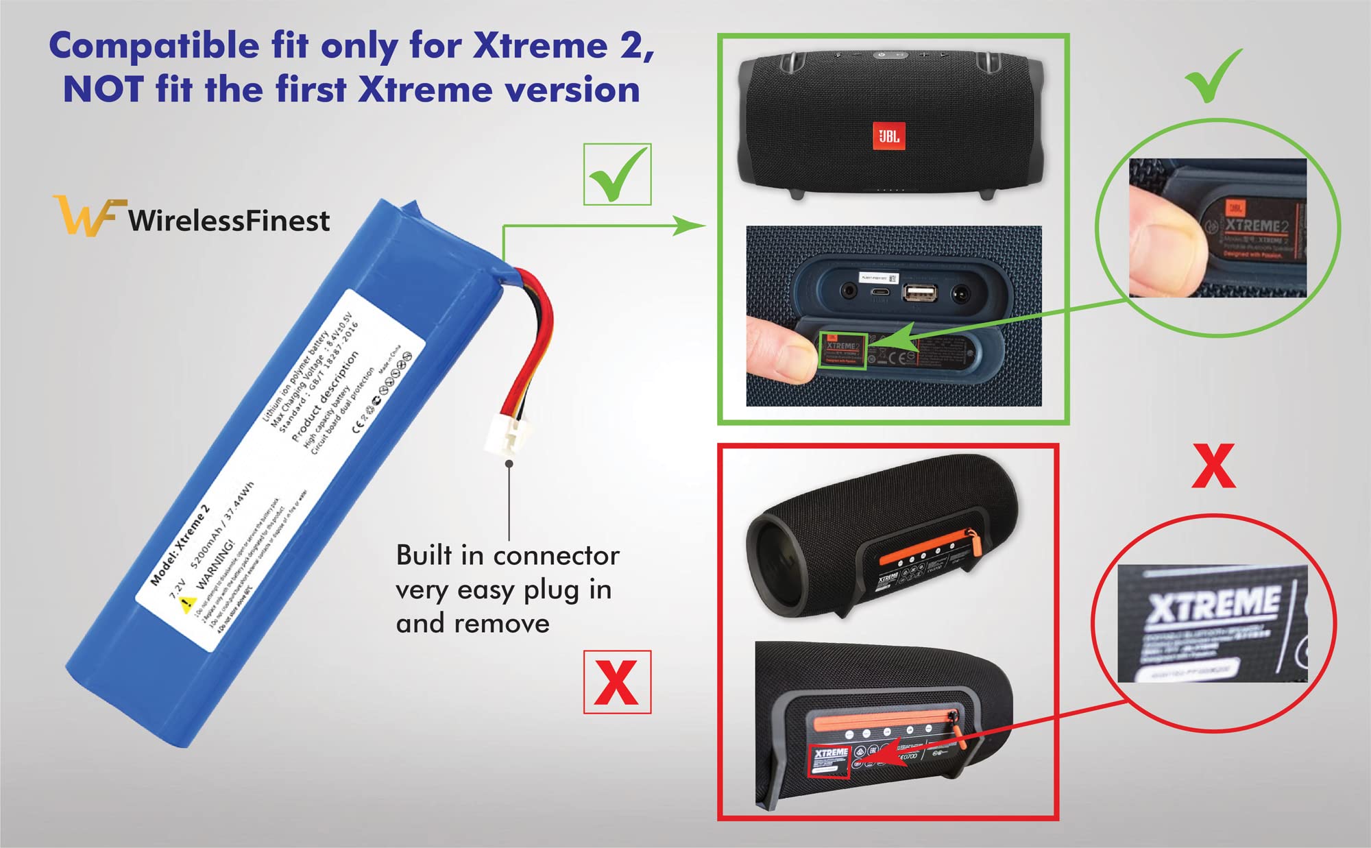 for JBL Xtreme 2 (NOT Xtreme 1) High Capacity Battery Replacement Repair + Tool for JBL Xtreme 2 Portable Bluetooth Speaker 5200mAH Li JBL Model XTREME2BLKAM Part 2INR19 66-2