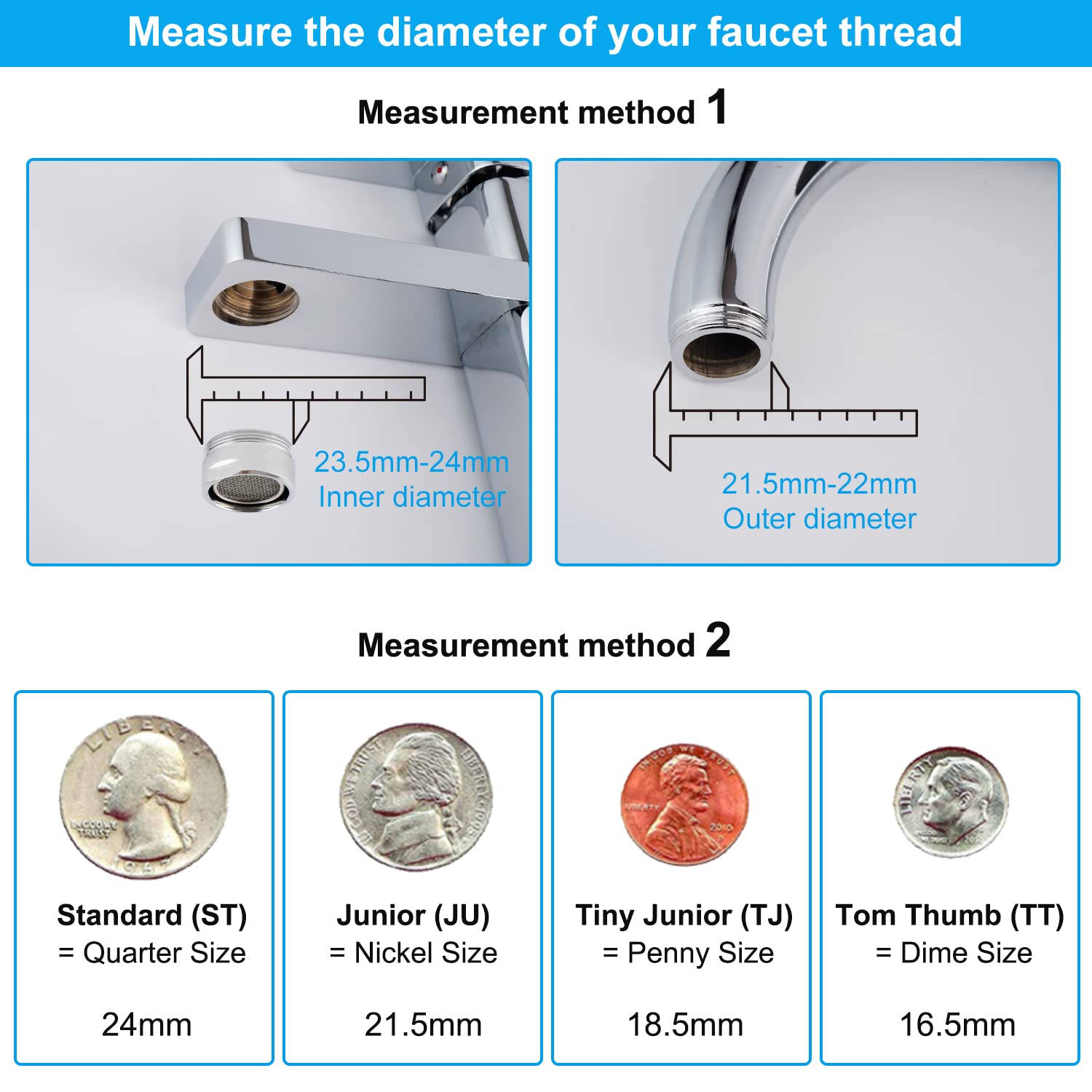 Hibbent Faucet Aerator, 360 Degree Swivel Kitchen Sink Faucet Aerator, Dual-function Bathroom 2-Flow Sprayer Faucet Head, Faucet Replacement Part, 55/64 Inch-27UNS Female Thread-Chrome