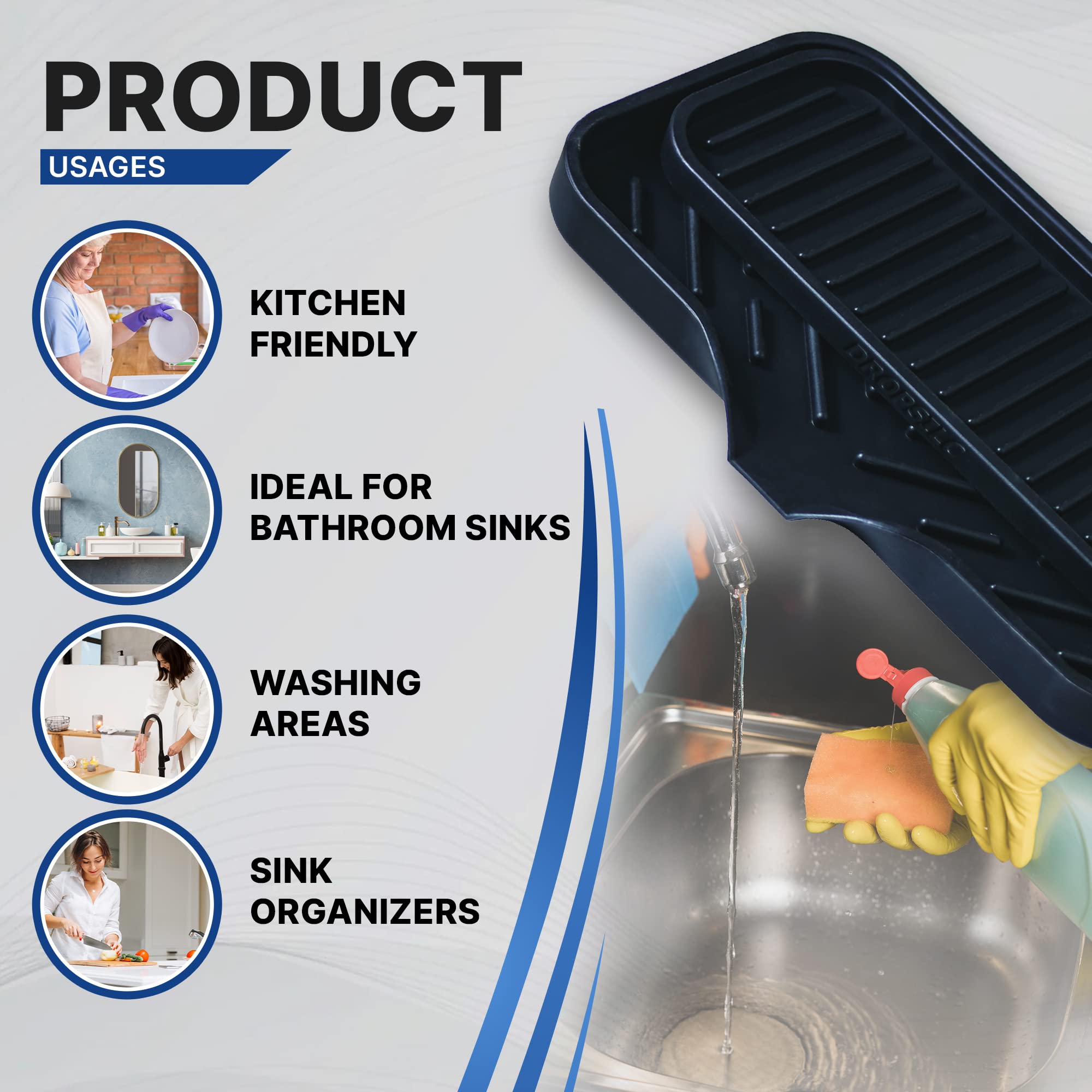 Dropsilc Silicone Sink Tray -Pack of 2 β Black Color β Non-Slip β 45 Degree Groove - Kitchen Sink Tray Keeps The Utensils Dry Ideal for organizing counters in bathrooms Kitchen
