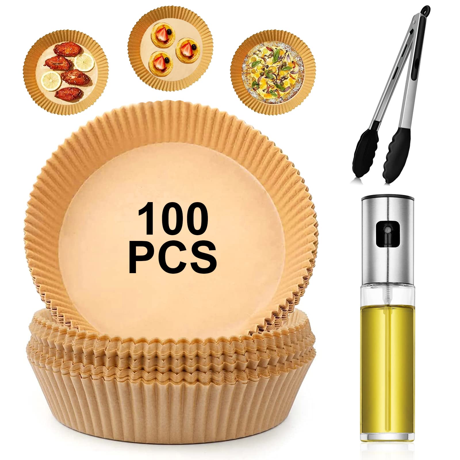 Disposable Airfryer Liners Non-Stick Air Fryer Paper Liners 100Pcs Parchment Paper Lines for Air Fryer,Microwave Ovens,Ovens,Hooding Food (7.9IN) (7.9IN)