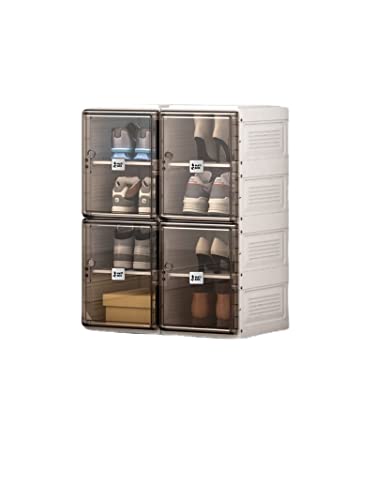 MAYIBOX Shoe Cabinet 2-20 Grid Stackable Transparent Folding Shoe Box Plastic Storage Box Storage 2-40 Pairs of Shoes (2 Rows 8 grids)