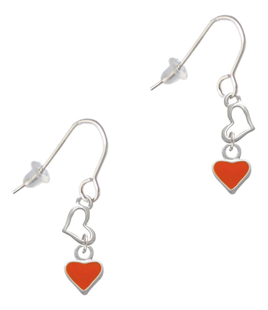 Delight Jewelry Silvertone Mini Two Sided Orange Heart Small Heart French Earrings