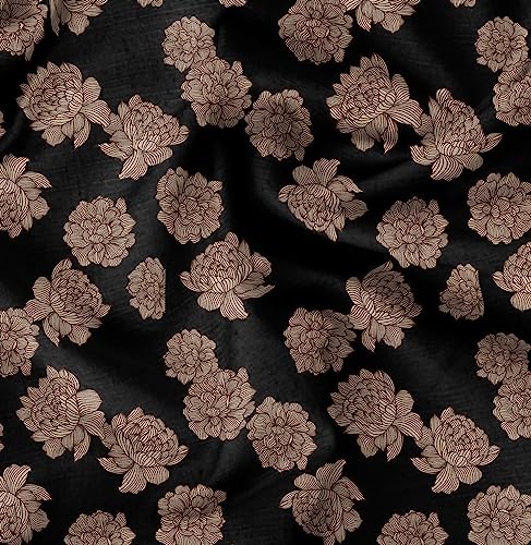 Soimoi Floral Print, Cotton Cambric, Quilting Fabric Sold by The Yard 42 Inch Wide, Medium Weight Cotton Fabric, Sewing Supplies,Black & Brown