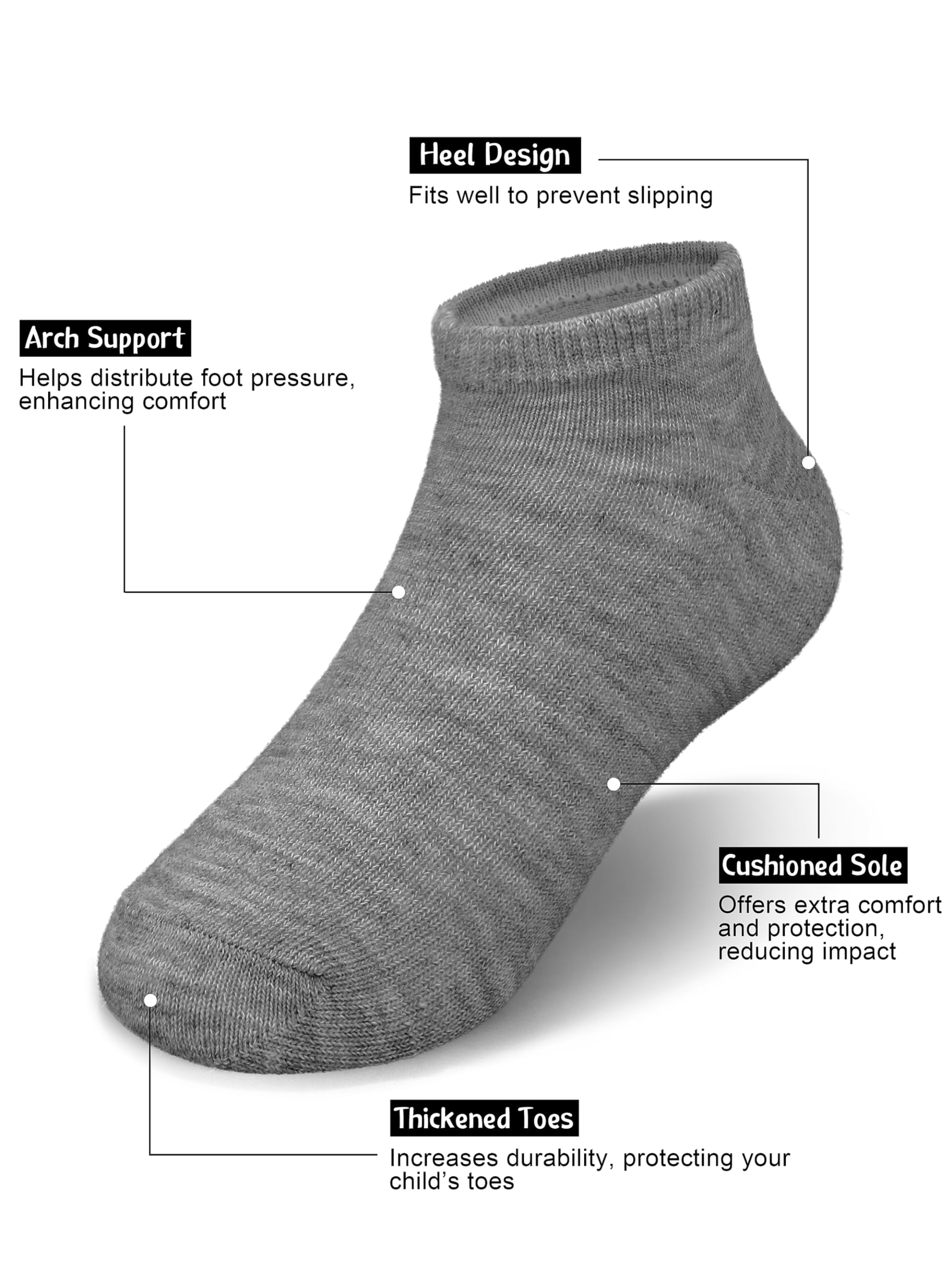 URATOT 24 Pairs Kids' Low Cut Socks Boys' or Girls' Half Cushion Socks Athletic Ankle Socks