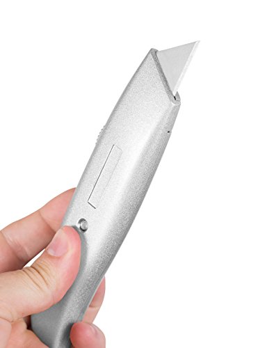 Internet's Best Classic Utility Knife - Set of 10 - Retractable Razor Knife Set - Extra Blade Refills - Box Cutter Locking Razor Knife - Full Metal Body - Silver