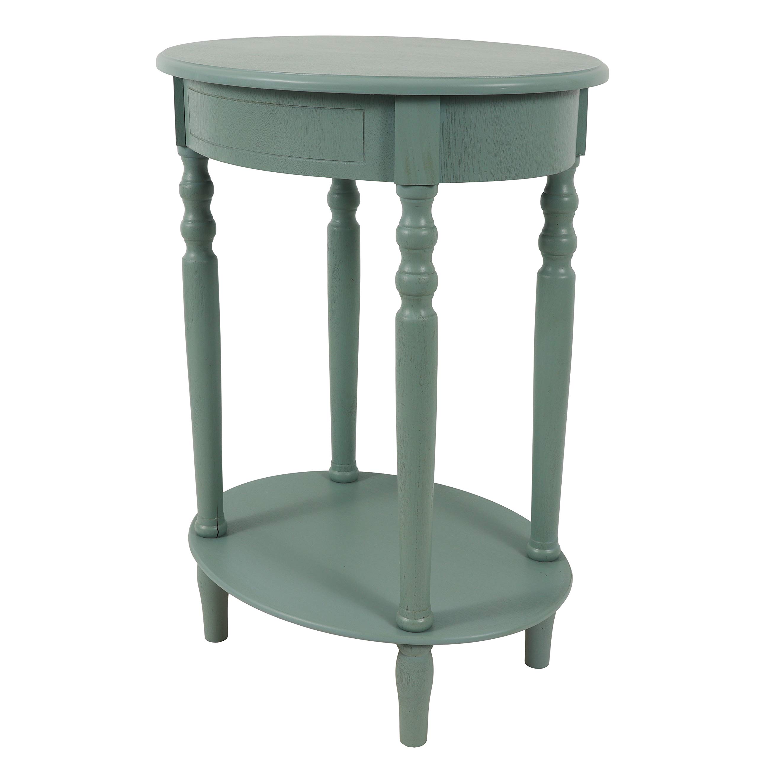 Decor Therapy Simplify Oval Wood Shelf Accent Table, 18.31 in x 22.05 in x 8.07 in, Antiqued Iced Blue