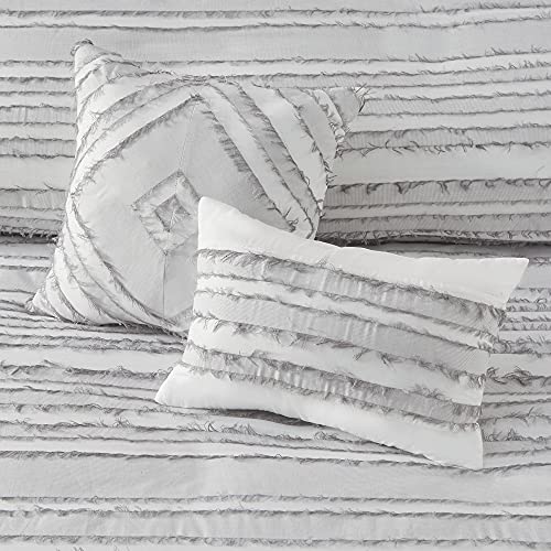 Urban Habitat Avery 100% Cotton Clipped Jacquard Duvet Casual Stripe Design, All Season Comforter Cover Modern Bedding Set with Matching Sham, Decorative Pillow, Full/Queen, Grey 5 Piece