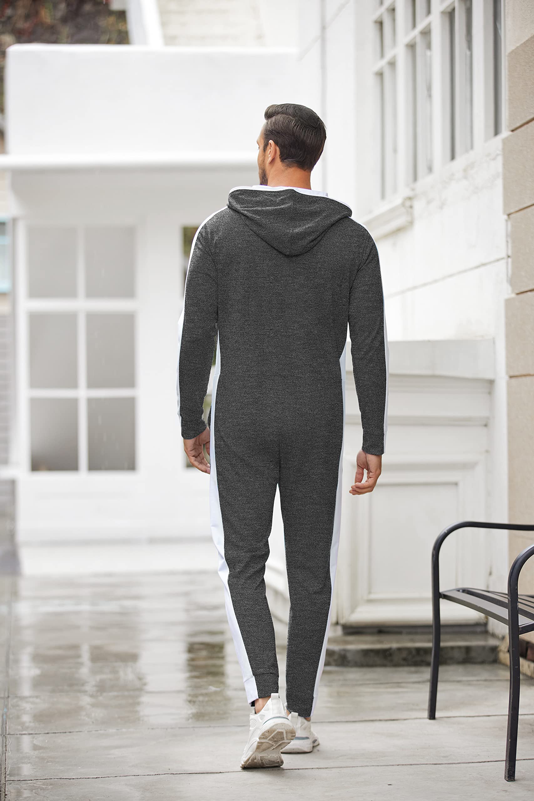 COOFANDY Mens Casual Jumpsuits Winter Long Rompers Full Zip-Up Onesie Sweatsuit Overalls Gray M