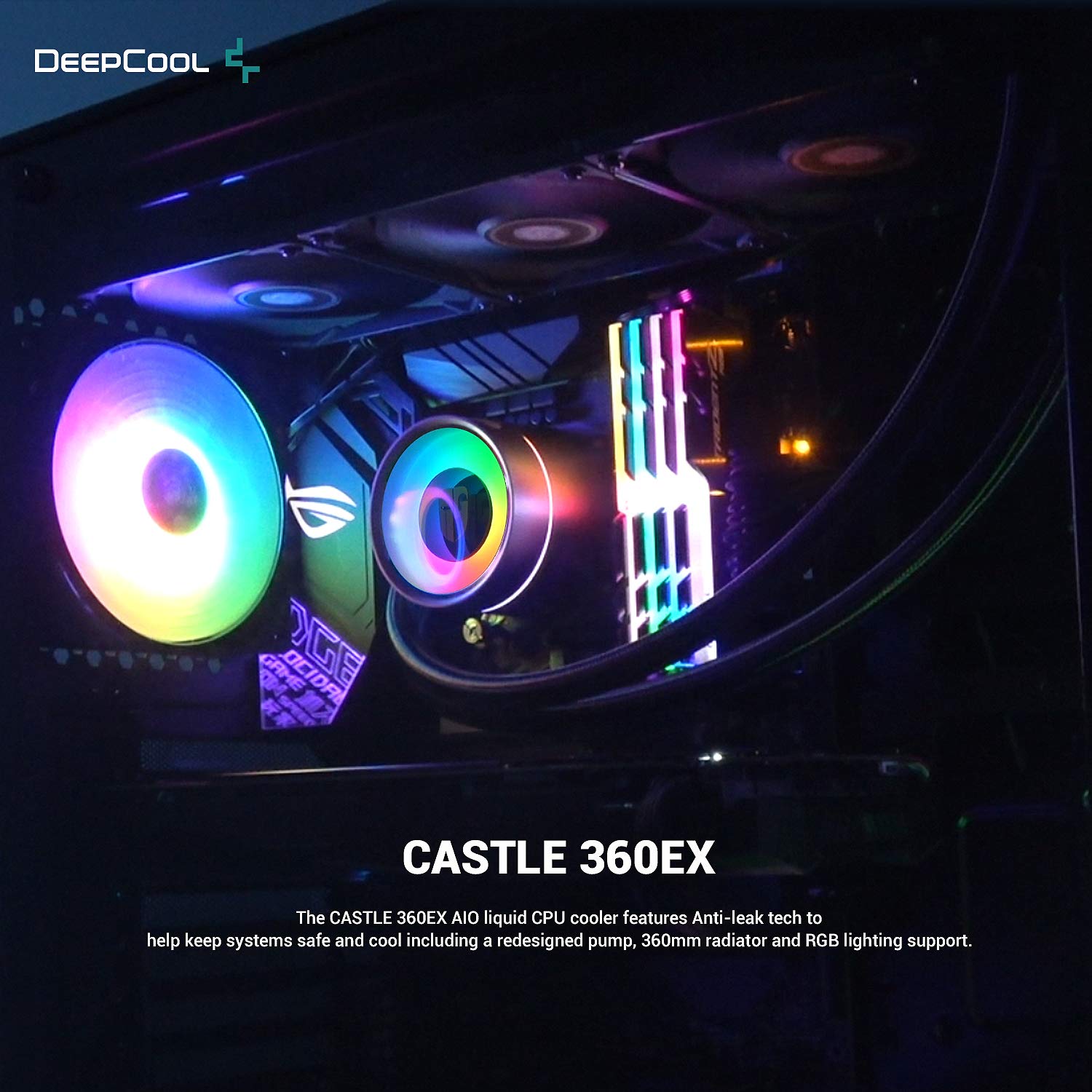 DEEPCOOL Castle 360EX, Addressable RGB AIO Liquid CPU Cooler, Anti-Leak Technology Inside, Cable Controller and 5V ADD RGB 3-Pin Motherboard Control, TR4/AM4 Supported, 3-Year Warranty