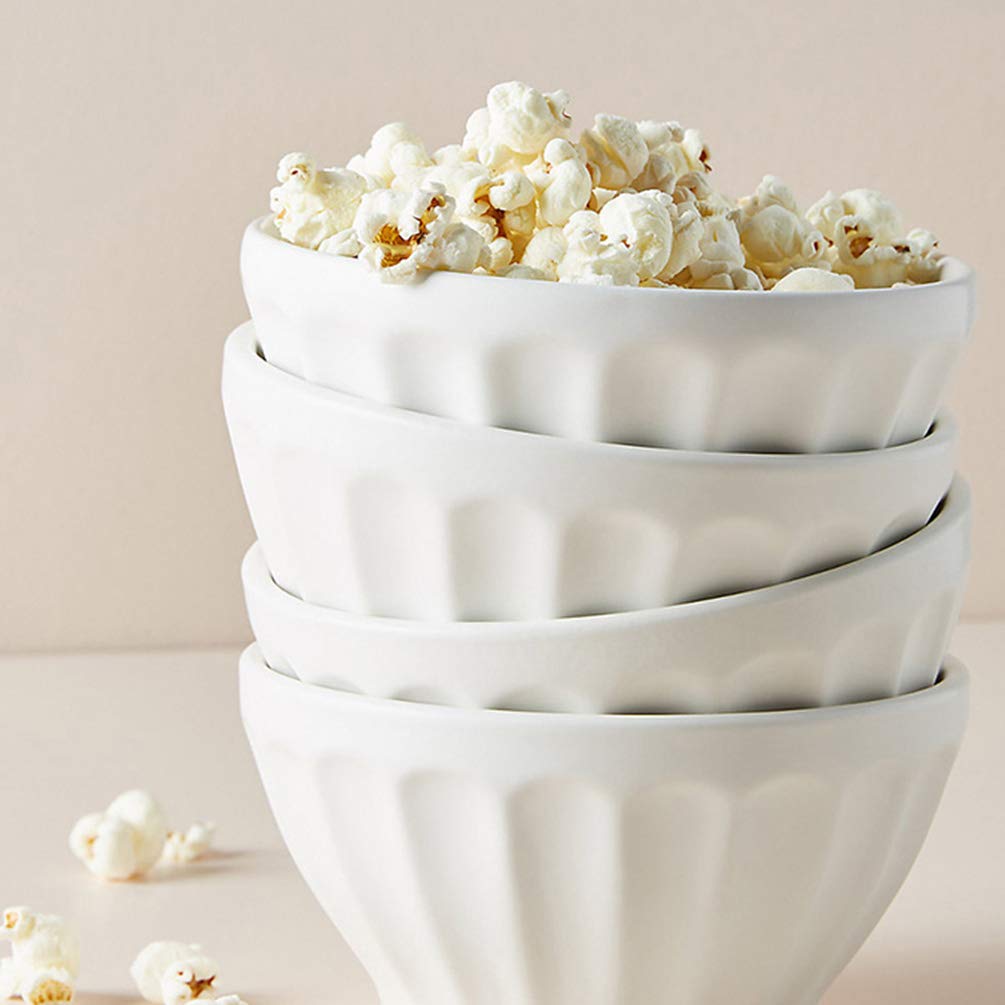 Foraineam Set of 6 Pcs 18 Ounce Porcelain Cereal Bowls Set White Fluted Bowl for Noodle, Cereal, Soup, Salad