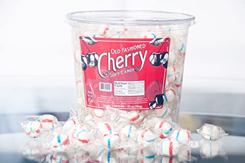 Stewart Old Fashioned Cherry Flavored Pure Sugar Candy Puff Balls - Individually Wrapped Candy Snack, Fat-Free, Cholesterol-Free, Gluten-Free, Made in the USA - 27oz Tub