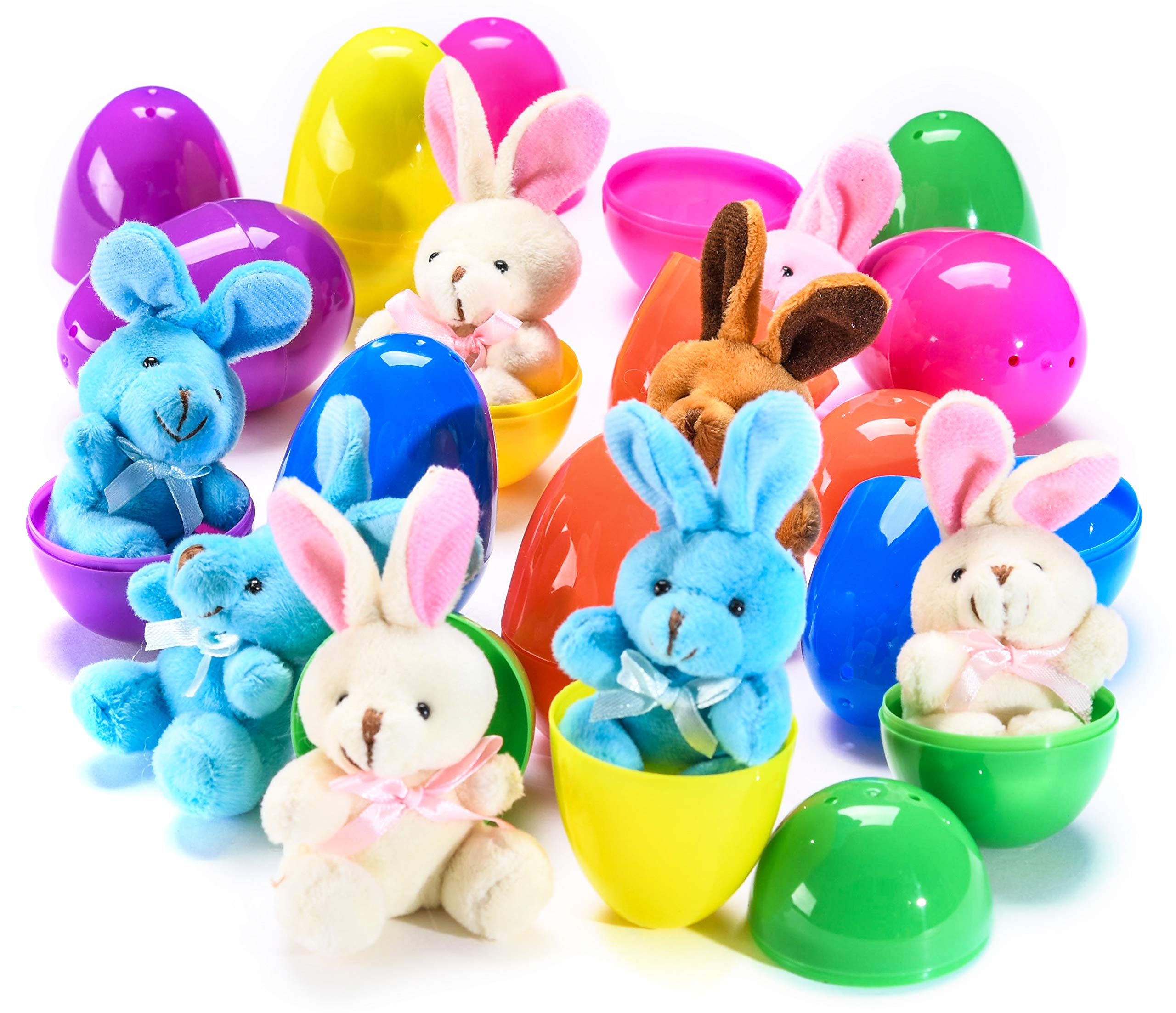 PREXTEX Plush Bunny Rabbit Stuffed Animal Filled 3'' Colorful Easter Eggs - 12 Soft Baby Stuffed Animals Plush Toys | Easter Basket Surprise Bunny Toys