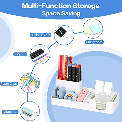 LETURE Pen Holder for Desk, Desktop Organizer with Mobile phone holder/Pencil Holders/Sticky Note Tray/Paperclip Storage and Office Stationery Accessories Caddy for Office Home School (White)